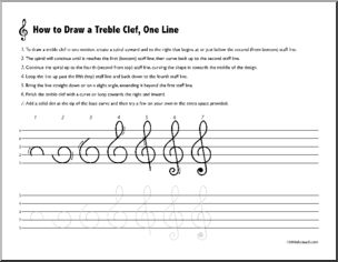 Instructions: How to Draw a Treble Clef (one line) – Abcteach