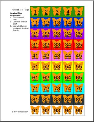 Hundred Tiles: Butterfly Tiles (color) – Abcteach