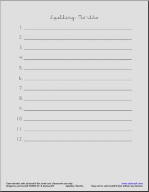 Months Set (HWT Cursive) Spelling Unit – Abcteach