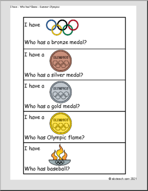 “I Have, Who Has” Summer Olympics Game – Abcteach