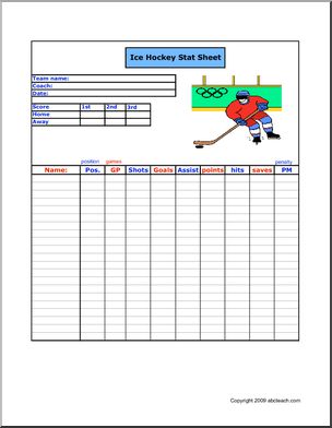 Stat Sheet: Ice Hockey – Abcteach