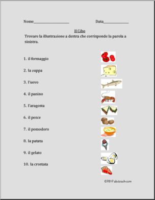 Italian: Il Cibo-Matching – Abcteach
