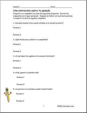 Spanish: Entrevista con compaÃ’eros – Imperfecto (secundaria) – Abcteach