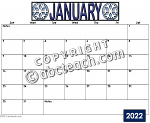 Calendar 2022 with Illustrations Type-In (color) – Abcteach