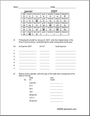 French: Calendar: Calendrier modÃ‹le-avril – Abcteach