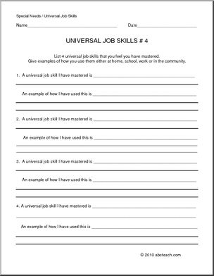 Special Needs: Recognizing Universal Job Skills 4: Practice (secondary ...