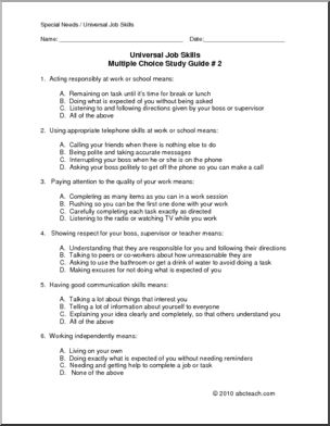 Special Needs: Job Skills Definitions 1 (secondary/adult) – Abcteach