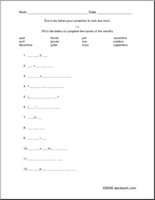 French: Months – Abcteach