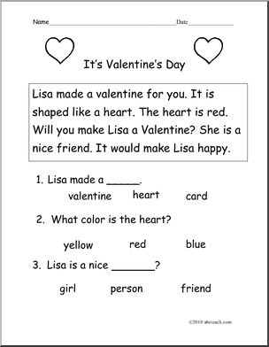 Easy Reading Comprehension: Valentine’s Day (K-1) – Abcteach