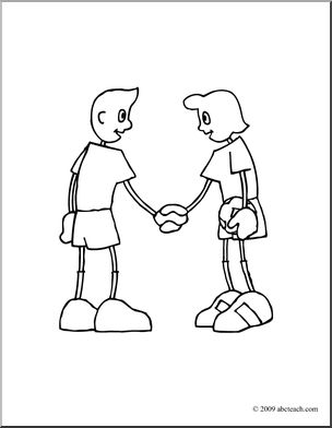 Clip Art: Kids Sportsmanship 1 (coloring page) – Abcteach