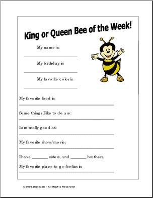 Worksheet: King or Queen Bee! – Abcteach