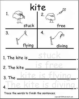Beginning Writing Practice, Set 8a – trace (kite) – Abcteach