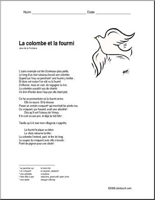 French: LectureÃ³Fable–La colombe et la fourmi, niveau avancÃˆ – Abcteach