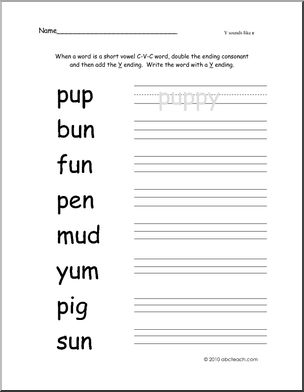 “Y” Ending Words (primary/elem) Phonics – Abcteach