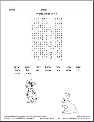 Y Ending words (primary/elem) Word Search – Abcteach
