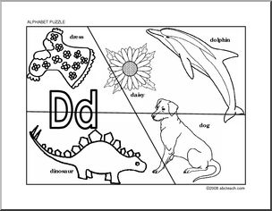 Letter Puzzle: Letter D – easy (b/w) – Abcteach