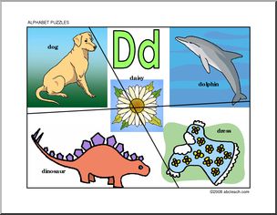 Letter Puzzle: Letter D – easy (color) – Abcteach