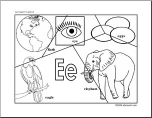Letter Puzzle: Letter E – easy (b/w) – Abcteach