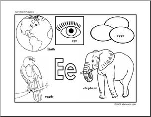 Letter Puzzle: Letter E – guide (b/w) – Abcteach