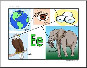 Letter Puzzle: Letter E – easy (color) – Abcteach