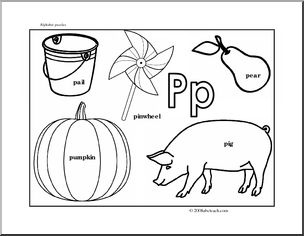 Letter Puzzle: Letter P – guide (b/w) – Abcteach