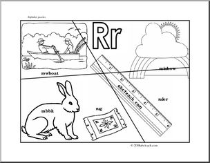 Letter Puzzle: Letter R – easy (b/w) – Abcteach