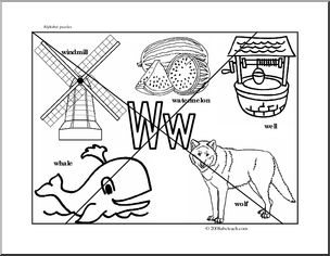 Letter Puzzle: Letter W – easy (b/w) – Abcteach