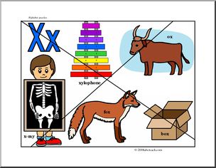 Letter Puzzle: Letter X – guide (color) – Abcteach