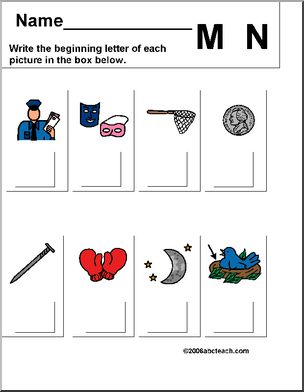 Beginning Letter (M,N)’ Worksheet – Abcteach