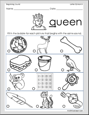 Match – Letter Q’ Beginning Sounds – Abcteach