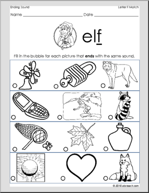 Ending Consonant Sounds: Match – Letter F – Abcteach