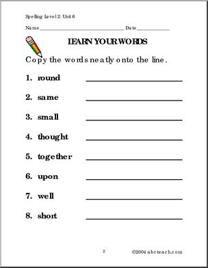 Level 2, unit 8 High Frequency Spelling – Abcteach