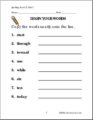 Level 2, unit 4 High Frequency Spelling – Abcteach