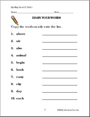 Spelling Units: High Frequency – Abcteach