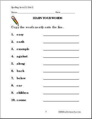 High Frequency Spelling Level 3, unit 3 – Abcteach