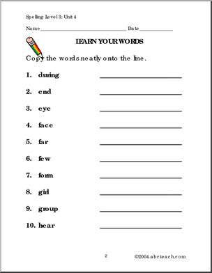 Spelling Units: High Frequency – Abcteach