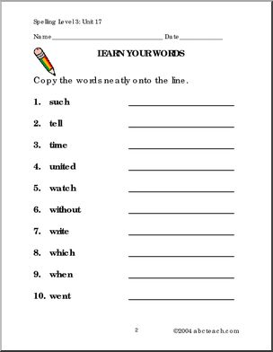 High Frequency Spelling Level 3, unit 17 – Abcteach