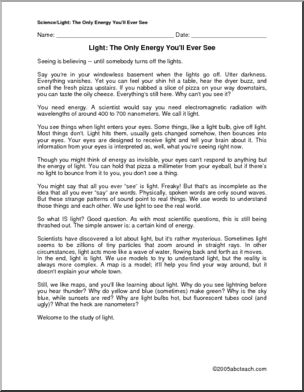 Comprehensions: Light Spectrum (upper elementary) – Abcteach