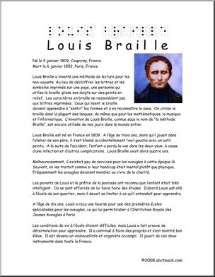 French: Culture, ComprÃˆhension de lecture– Louis Braille – Abcteach