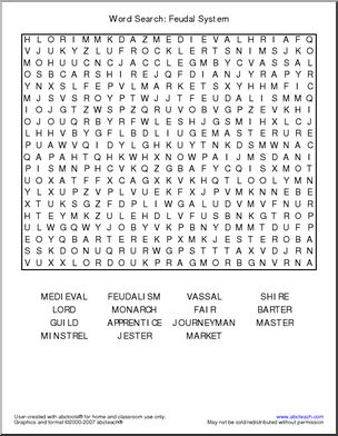 Word Search: Feudal System (upper elem) – Abcteach