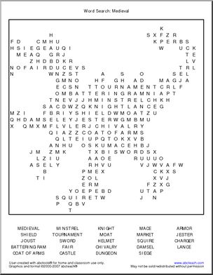 Word Search: Medieval (upper elem) – Abcteach