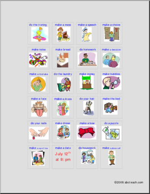 Bingo: Call Sheet “Make” “Do” Expressions – Abcteach