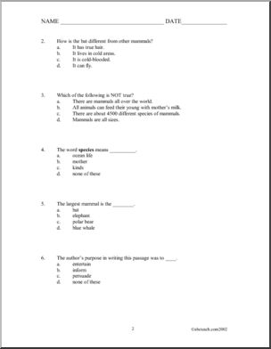 Comprehension: Mammals (elem/upper elem) – Abcteach