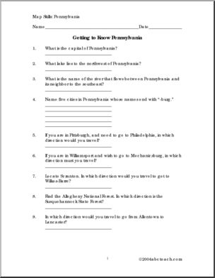 Map Skills: Pennsylvania – Abcteach