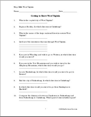 Map Skills: West Virginia – Abcteach