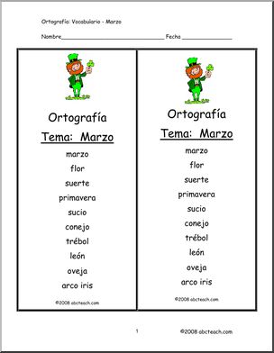 Spanish: Marzo – Vocabulario: PrÂ·ctica de ortografÃŒa (elementaria ...