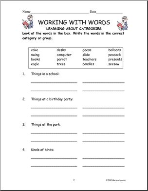 Category Words (elementary) Matching – Abcteach