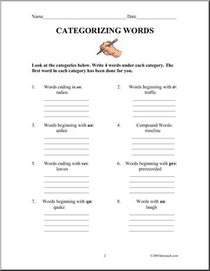 Category Words (upper elementary) Matching – Abcteach