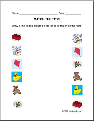 Worksheet: Matching – Toys (prek/primary) – color – Abcteach