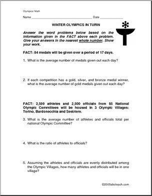 Word Problems – Winter Olympics (primary) – Abcteach
